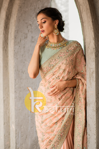 Creamand pink double shade color party wear gown dress – Kasturi Creations